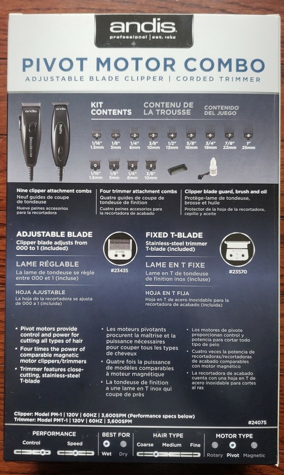 Andis Pivot Motor Clipper & Trimmer Combo and Guides w/Blade Brush | eBay