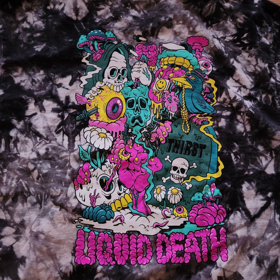 Liquid Death LD Tie-Dye Colorful Trippy Neon Skulls Tee - XL/2X | eBay