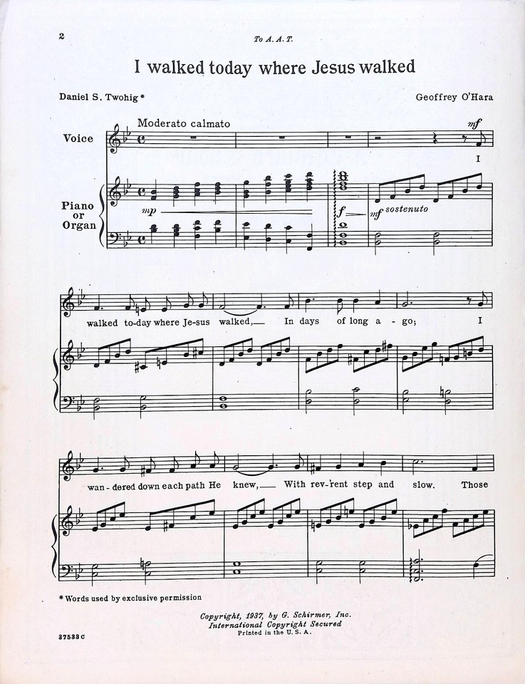 I Walked Today Where Jesus Walked Sheet Music High Voice Geoffrey O ...