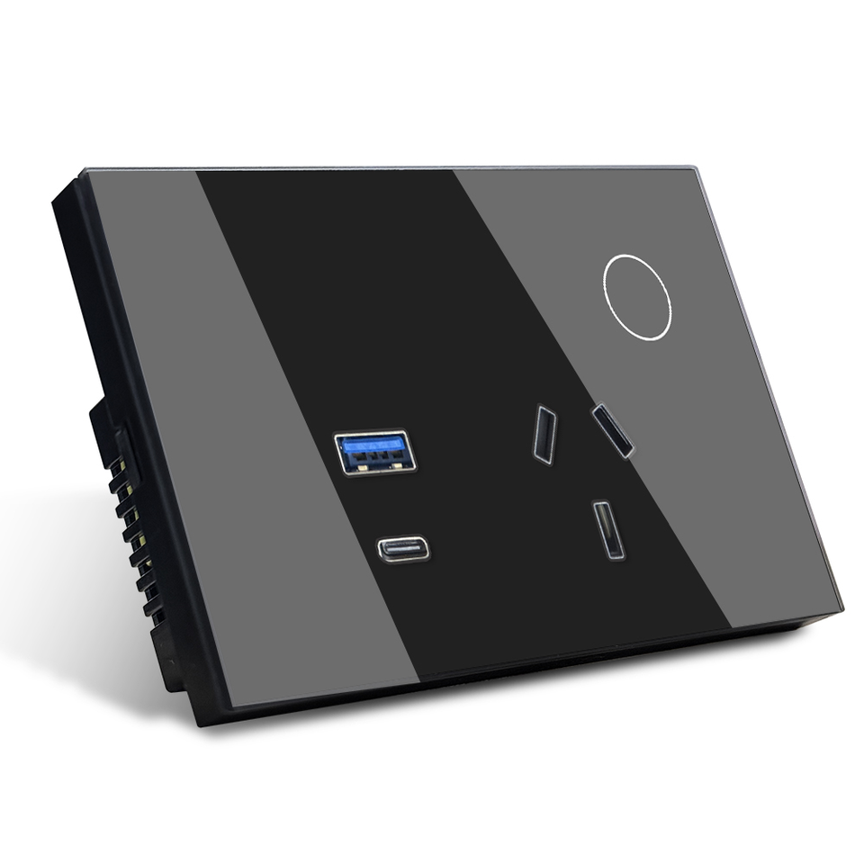 Double Power Point Sockets WIFI GPO LED Glass Switch Wall Outleth 10AMP ...