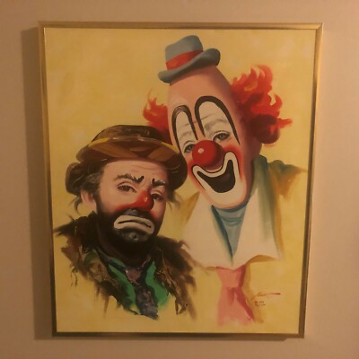 RARE 1983 DON RUSTY RUST EMMETT KELLY CLOWN OIL PAINTING LOU JACOBS ...