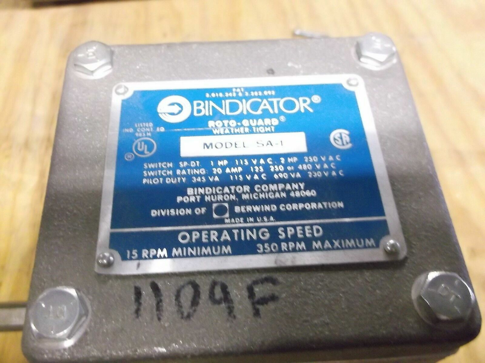NNB BINDICATOR SA-1 ROTO GUARD MOTION INDICATOR 2HP 20A AMP 480V-AC ...