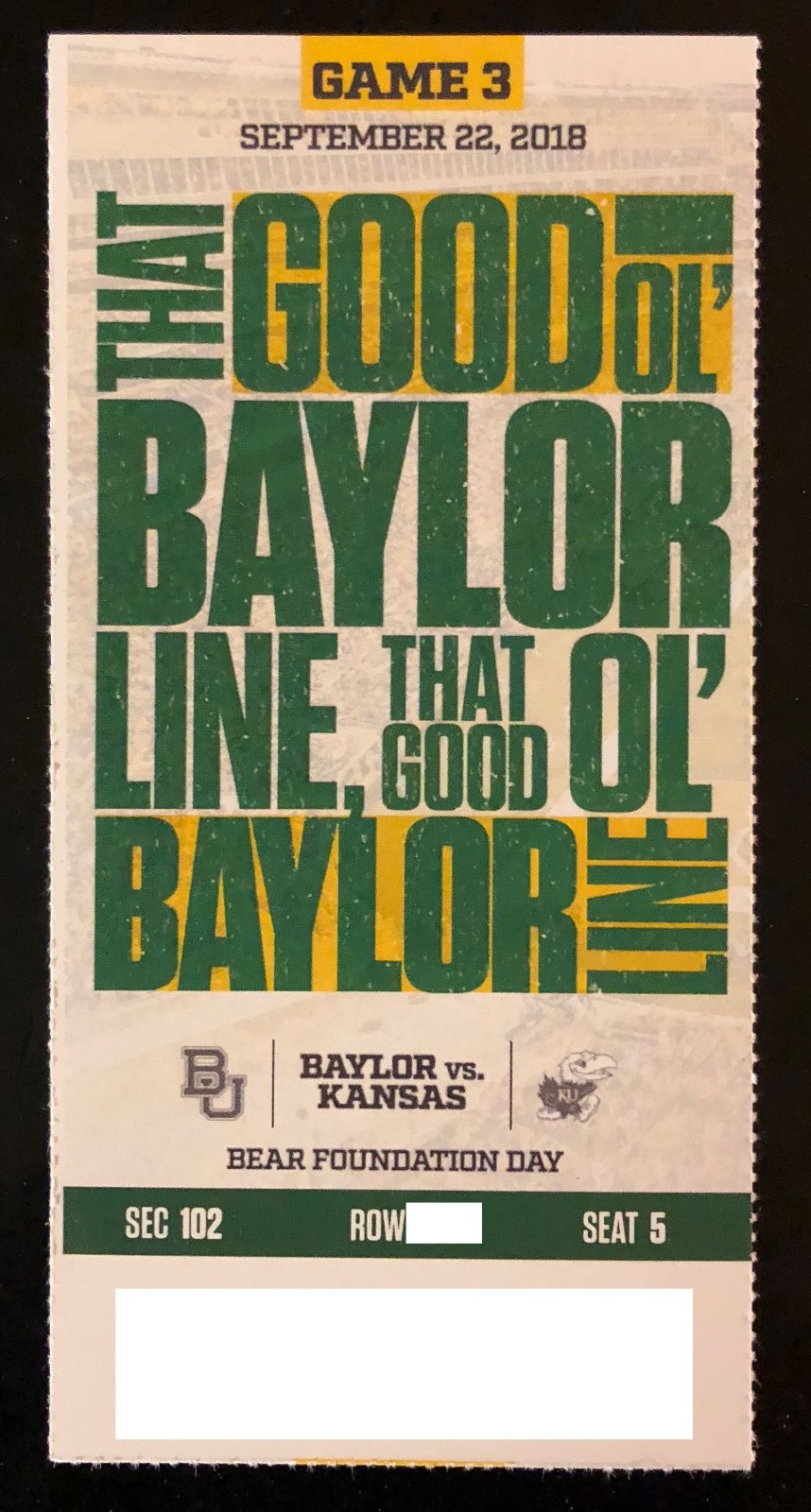 2018 Baylor Bears Football Collectible Ticket Stub - Choose Any Home ...