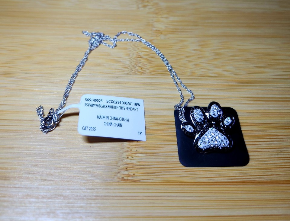 Sterling Silver Crystal Paw Print Pendant Charm Necklace 925 Jewelry ...