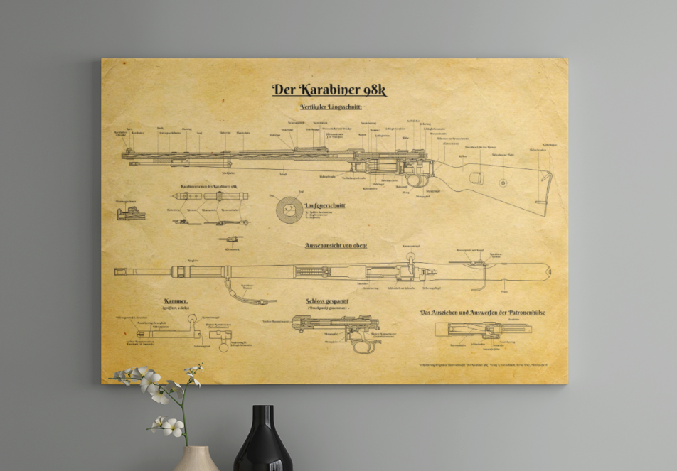 WW1 Mauser K98 Rifle Patent Print - WW2 German Karabiner 98k Kar98k ...