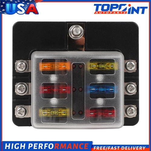 6 Way Blade Fuse Box Block Holder For Car Vehicle Circuit W/ Sticker ...