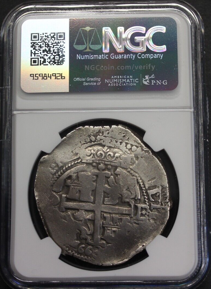1663 POTOSI 8 REAL COB NGC VF CHARLES II BOLIVIA ASSAYER E SILVER ...