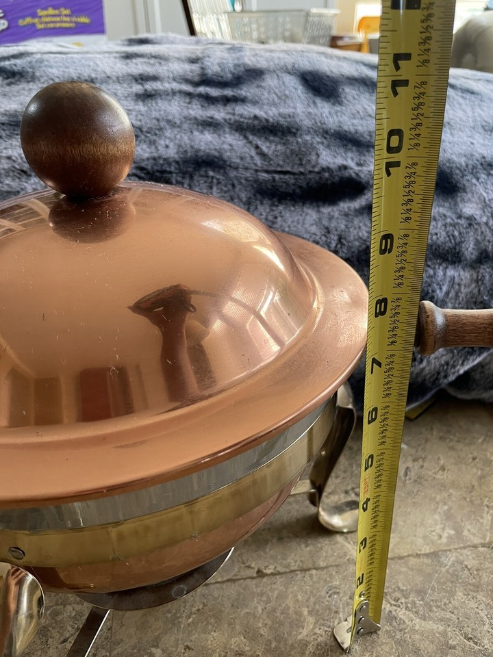 Vintage 4 Pc.Copper & Wrought Iron Chafing Dish Warming Stand Set w ...