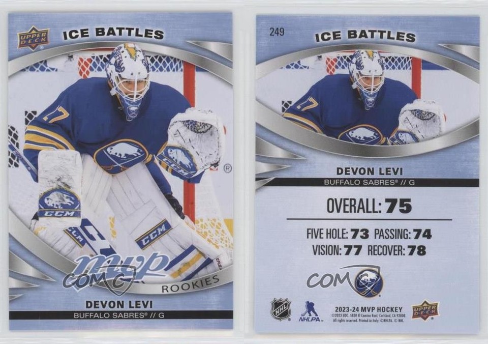 2023-24 Upper Deck MVP Rookies Ice Battles SP Devon Levi #249 Rookie RC ...