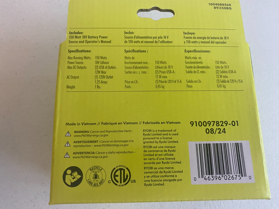 RYOBI RYI150BG ONE+ 18V 150 WATT POWER SOURCE Tool Only FREE SHIPPING ...