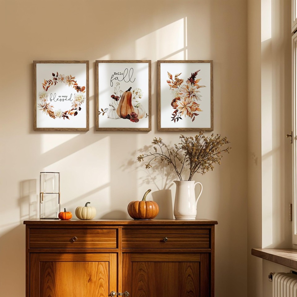Framed Fall Wall Art, Thanksgiving Pictures Wall Decor with Autumn ...