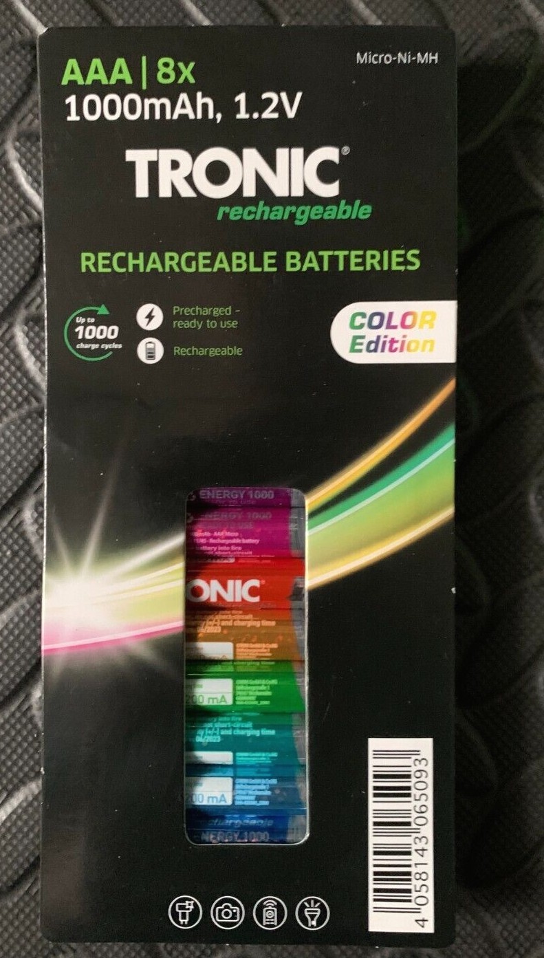 NEW TRONIC Rechargeable 8 Batteries Colour Edition AA AAA 1.2v 2500 ...