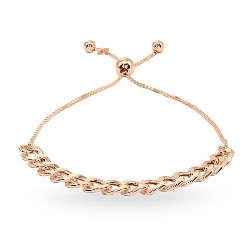 Thin Cuban Link Chain Adjustable Rose Gold Plated Silver Pull-String ...