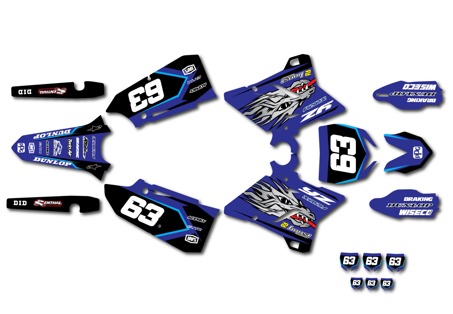 YAMAHA OF TROY FACTORY TEAM GRAPHICS KIT W/ RIDER NUMBER YZ125 YZ250 ...