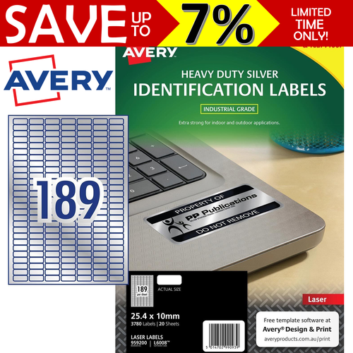 NEW IN PACK 20x Sheets SILVER Avery Laser Labels L6008 Heavy Duty 189UP ...