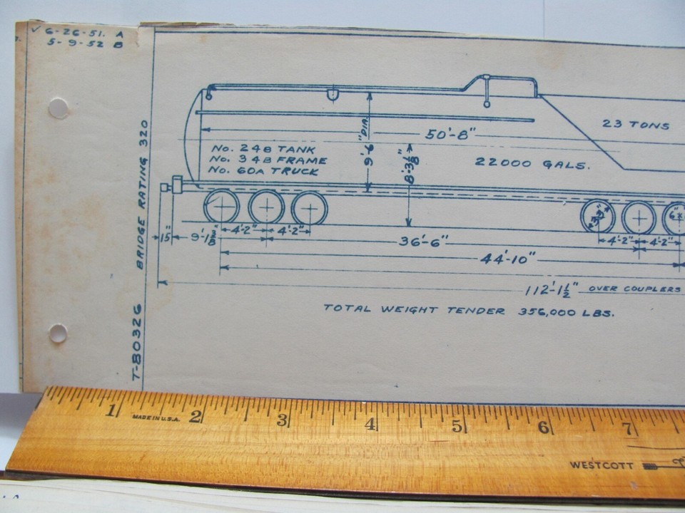 BALTIMORE & OHIO RAILROAD ORIG BLUEPRINT DATA DIAGRAM T-3T LOCOMOTIVES ...