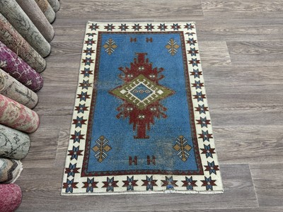 2x4 Blue Red Green Turkish Rug, Handmade Vintage Rug, Natural Wool Rug ...