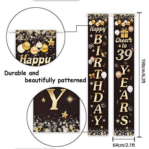Happy Birthday Cheers to 39 Years Black Gold Yard Sign Door Banner 39th ...
