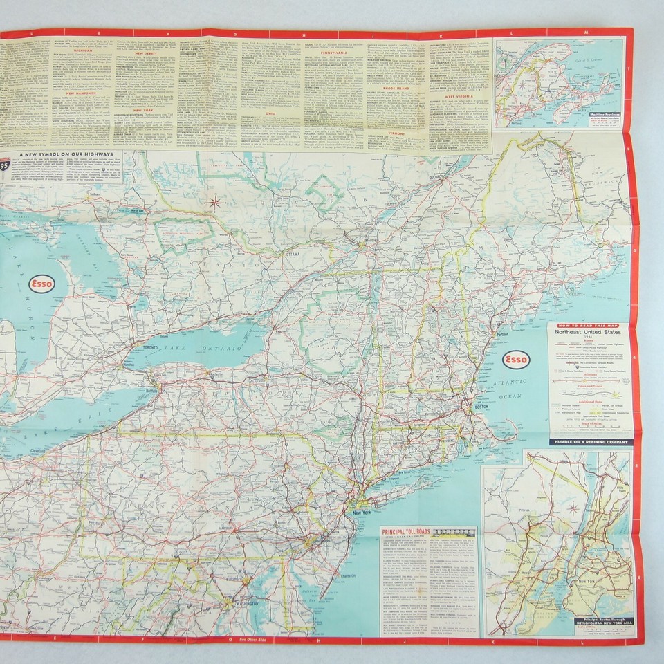 Vintage 1961 Esso Humble Oil Road Map Eastern United States & Adjacent ...
