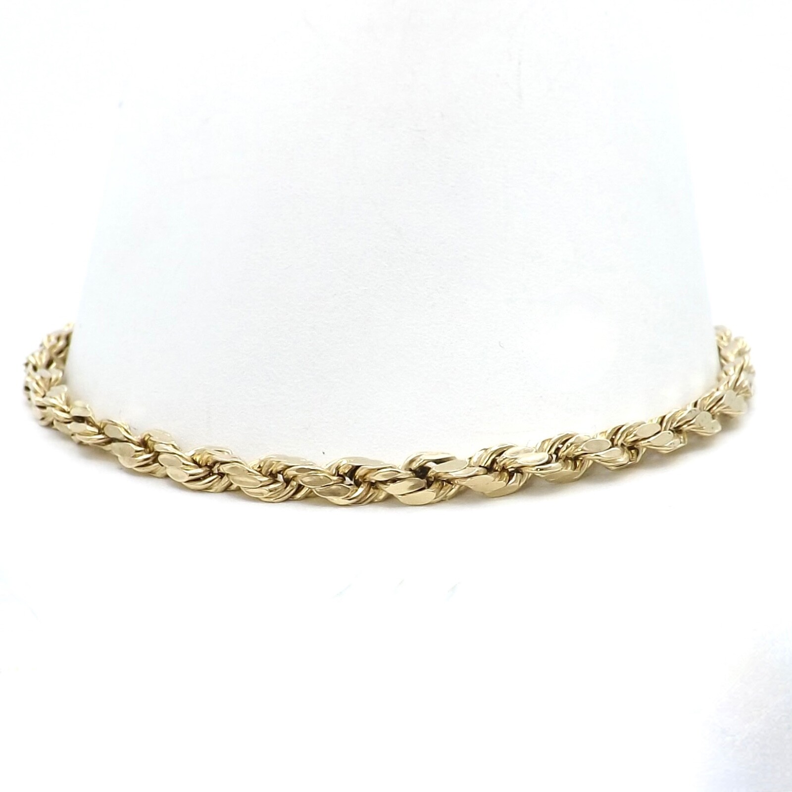 14k Gold Rope Link Bracelet Diamond Cut 4mm Long Mens Hollow Unisex ...