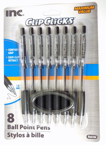 Clip Click Retractable Ball Point Pens 1.0 Mm Black Ink Set of 8 for ...
