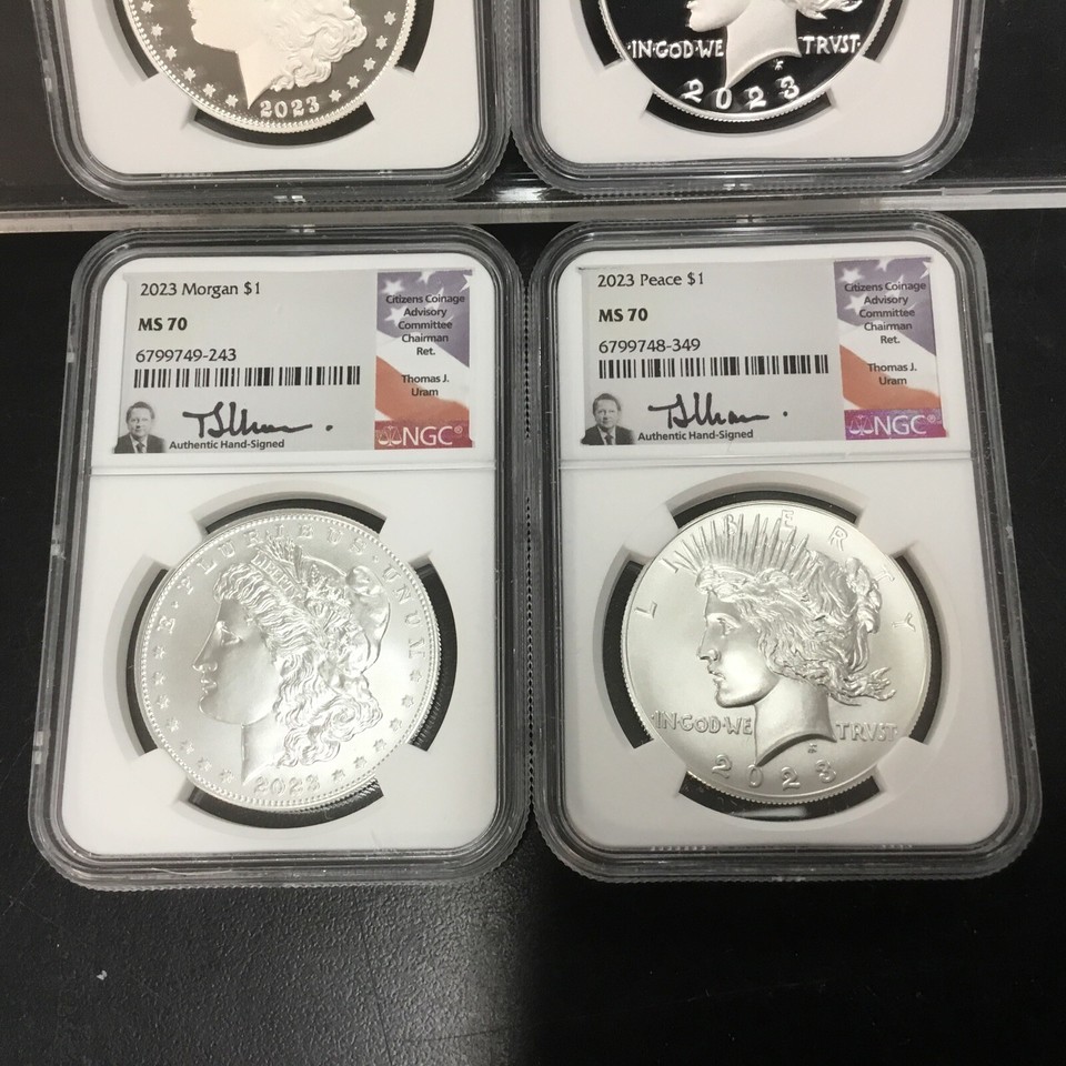 2023 Morgan & Peace Silver Dollar 4-coin set PF & MS70 NGC SIGNATURE ...