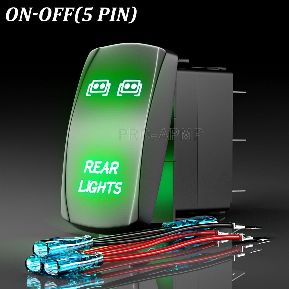 Rocker Switch On-Off Custom Car Boat LED Light Button Green SPST/DPDT ...