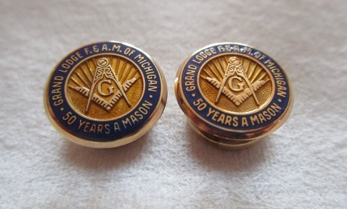 2 Vintage 10K Gold Michigan Masonic Lodge 50 Years Lapel Pin Tie Tac ...