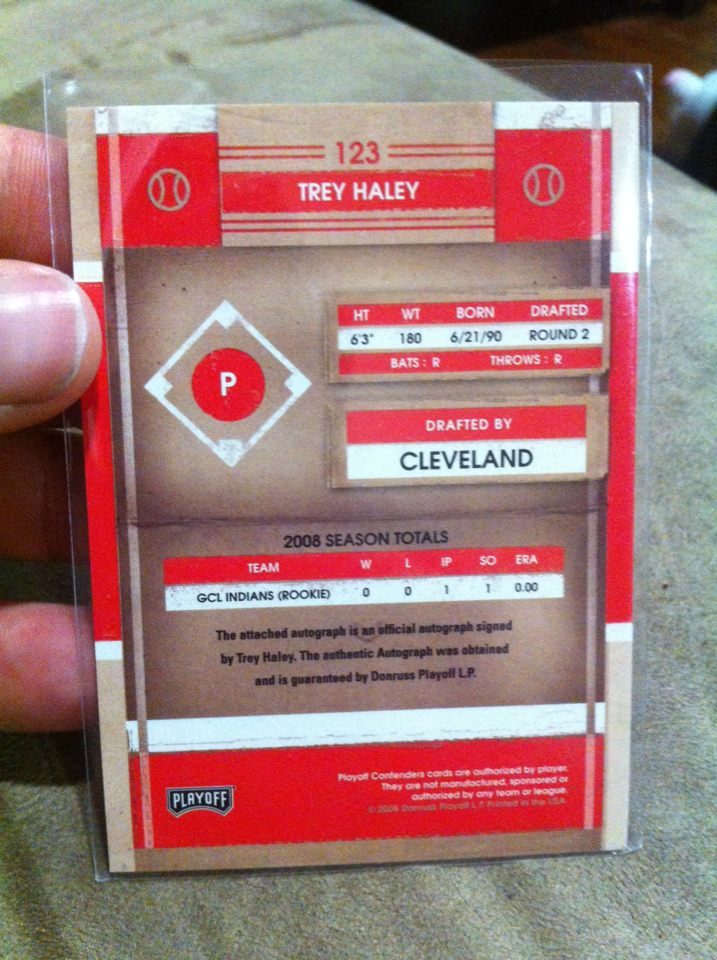 TREY HALEY CLEVELAND INDIANS 2008 PLAYOFF CONTENDERS ROOKIE AUTOGRAPH ...