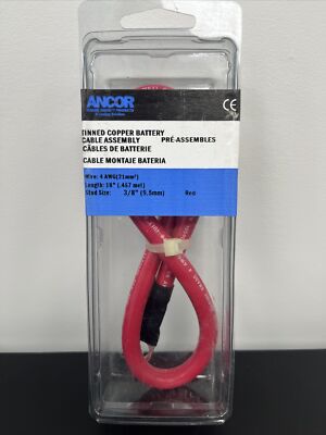 Ancor 189131 Battery Cable Assembly, 4 AWG Wire, 3/8" Stud, Red - 18 ...