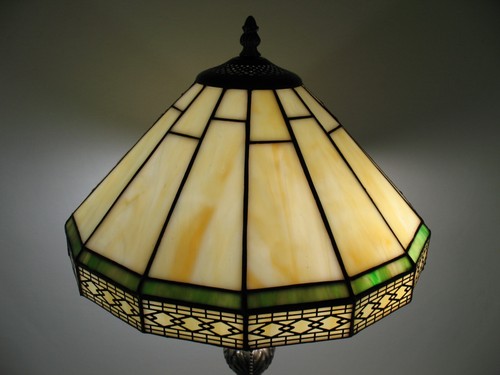 13" TIFFANY STYLE STAINED GLASS ART DECO MISSION FILIGREE Table LAMP ...