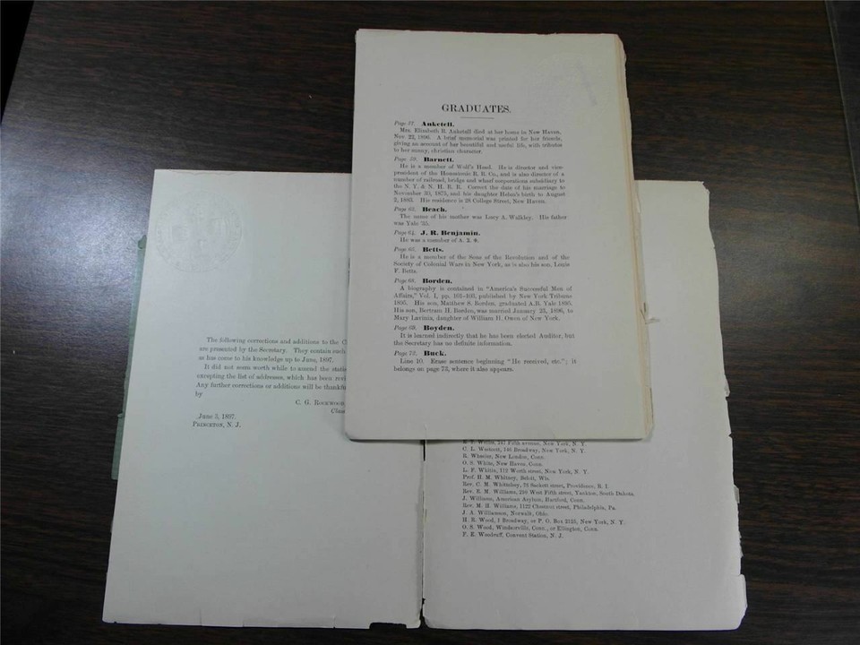 Rare First Supplement History Of The Class Of 1864 Yale College ...