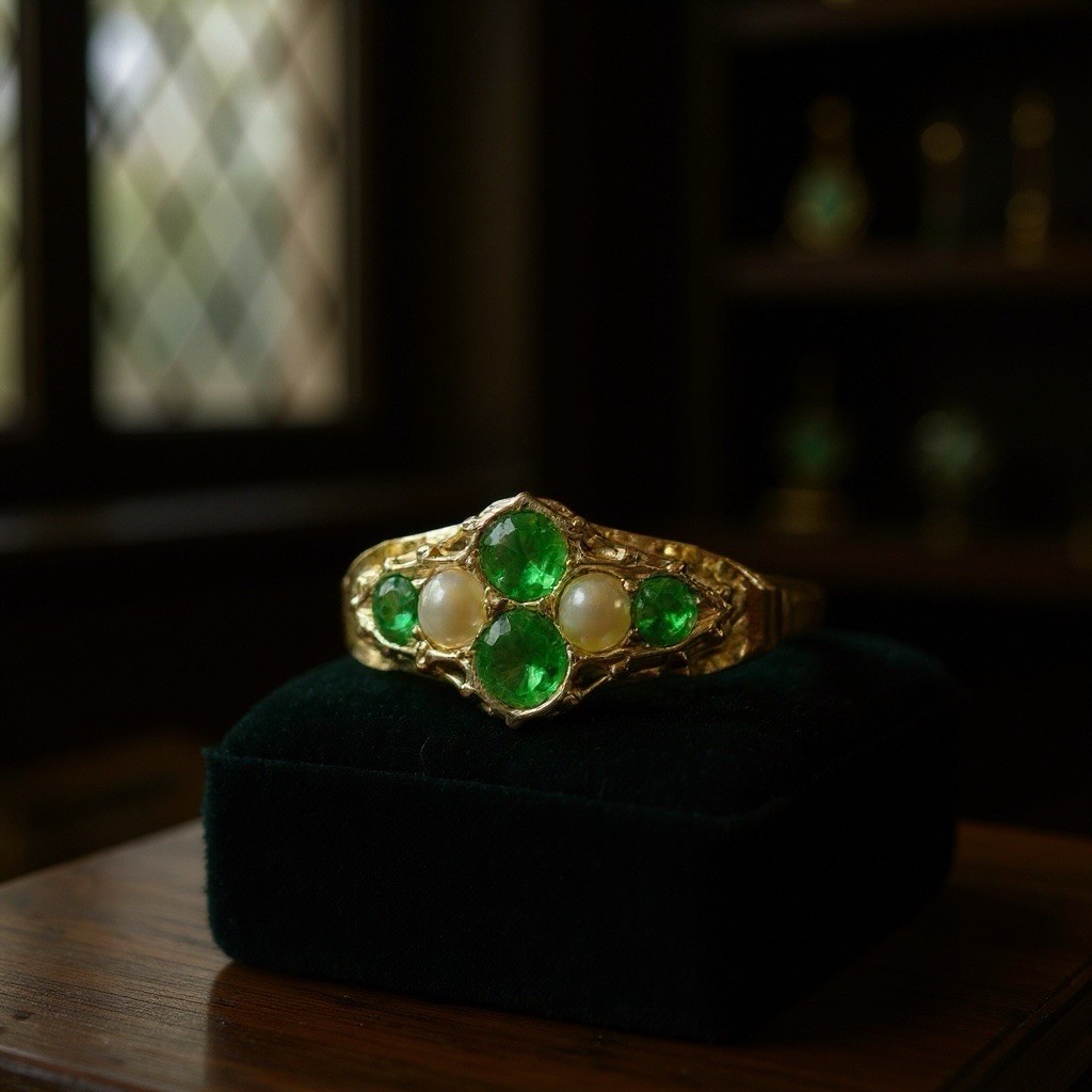 Marvelous Victorian 1903 Emeralds & Split Pearl Ring - Gem