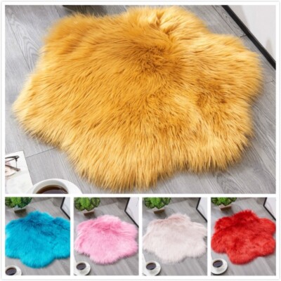 Flower Shaped Carpet Pad Faux Wool Fur Plush Area Rugs Floor Mat for ...