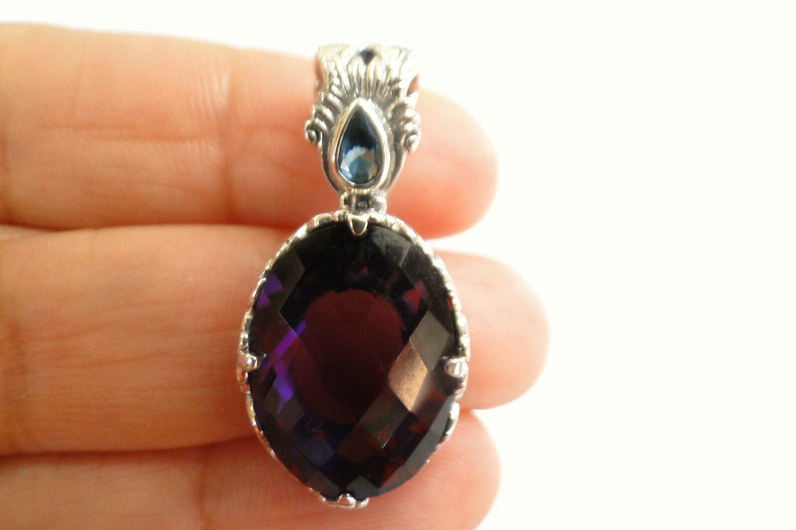 Purple Amethyst Blue Topaz 2 Stone Enhancer Bail 925 Sterling Silver ...