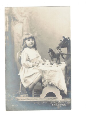 SE2253 VICTORIAN GIRL HAVE DINNER WITH HER TOY HORSE FANTASY RPPC | eBay
