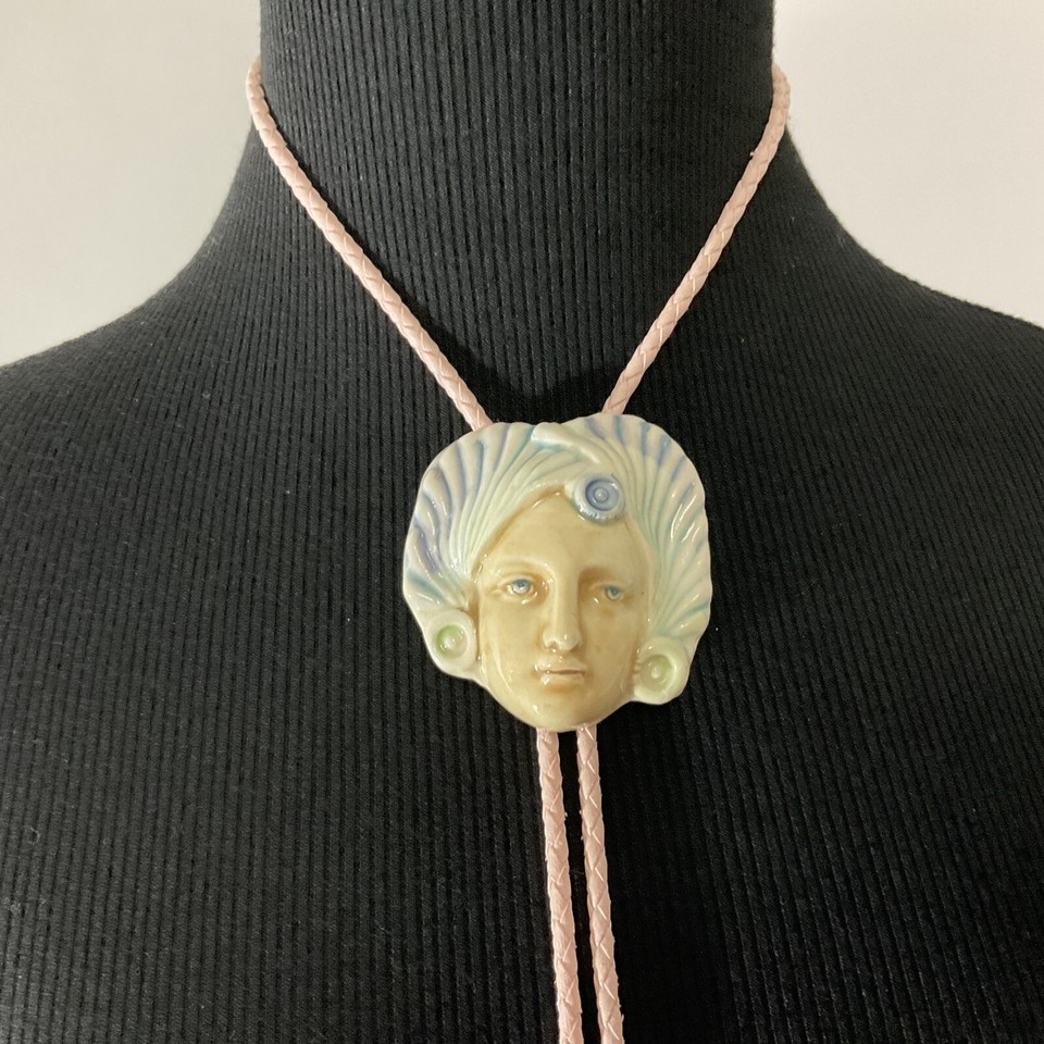 Tacoma Art Pottery Signed TAP Face Bolo Pendant David Keyes Art Nouveau ...