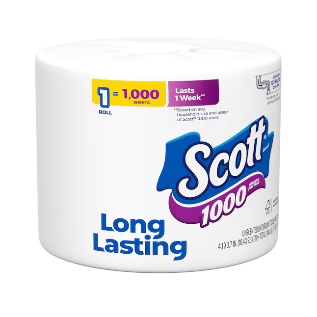 Scott 1000 Toilet Paper 1-Ply Septic Safe Bathroom Tissue Long Lasting ...