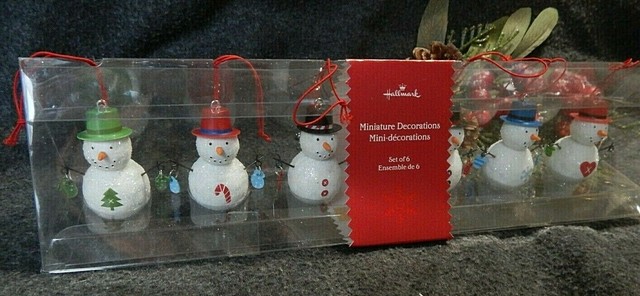 Hallmark Set of 6 Miniature Decorations Ornaments Glittery Snowmen for ...