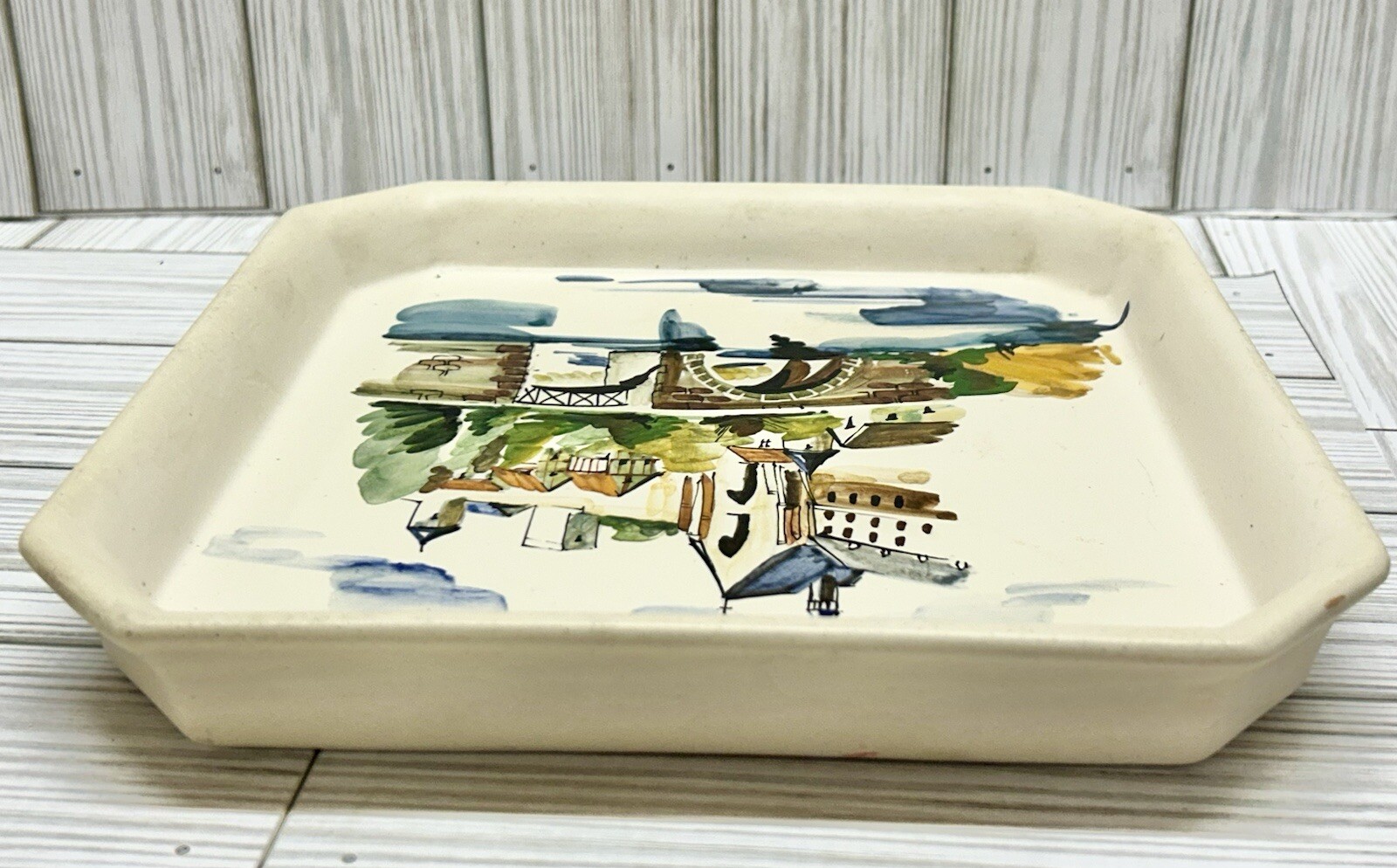 Vintage French Country Ceramic Design Plate Hand Painted Signed Bridge ...