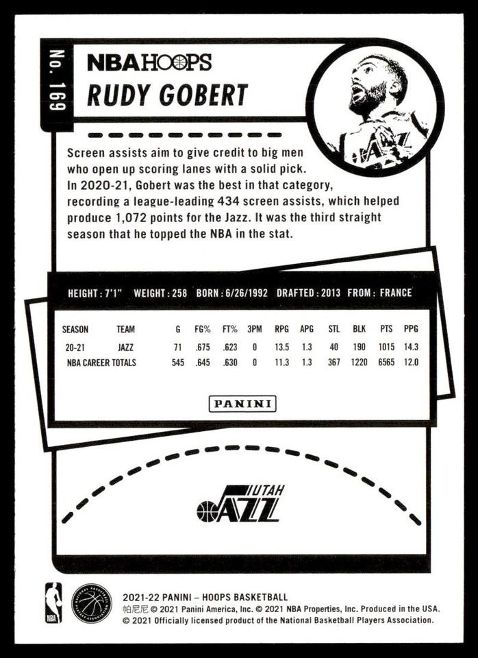 2021-22 Hoops Rudy Gobert Utah Jazz #169 | eBay