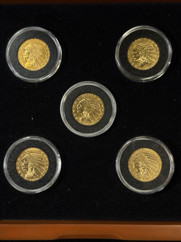 5 Coin set! $5 Gold Indian Coin Set Pre 1933 With Display Box (Random ...