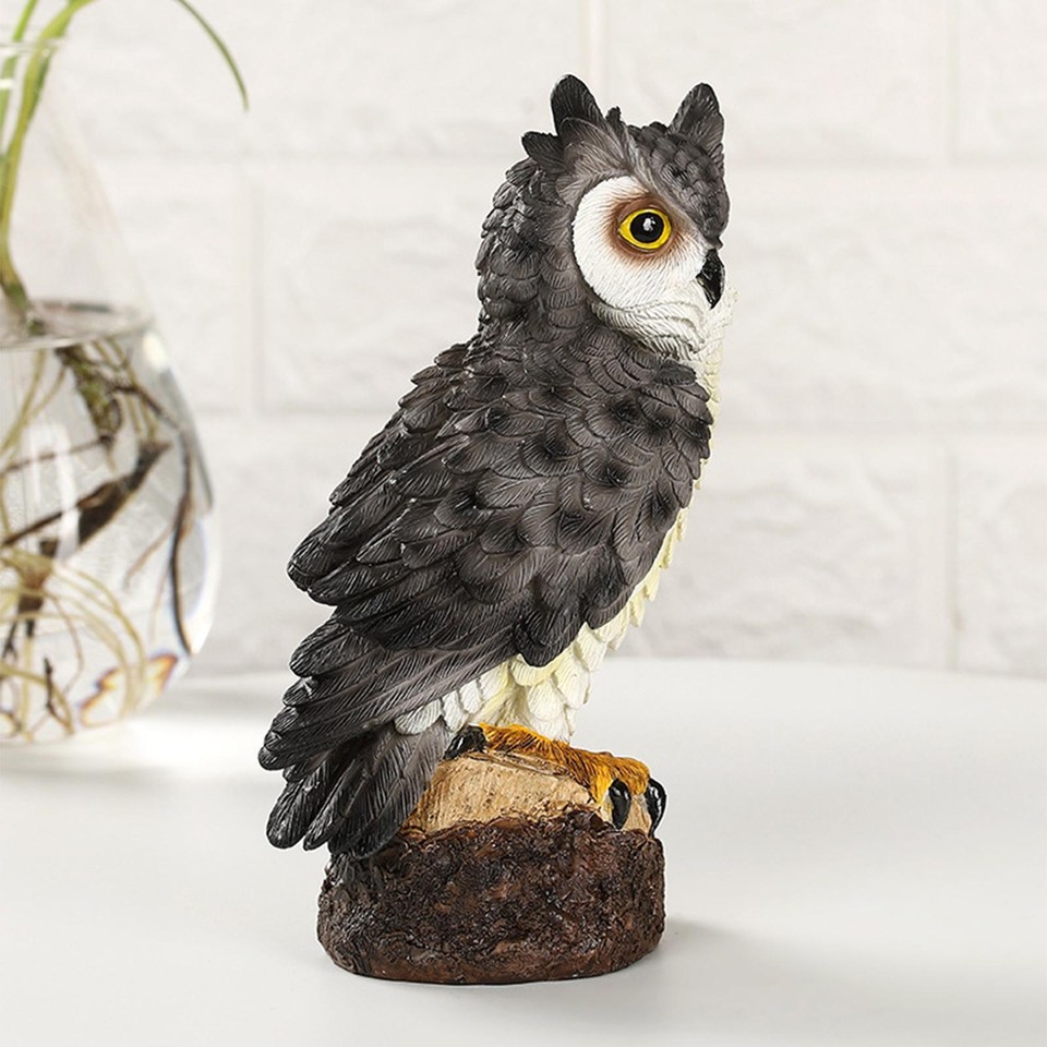 Resin Owl Statue Animal Sculpture Lawn Home Decor Lucky Owl Craft (Grey ...