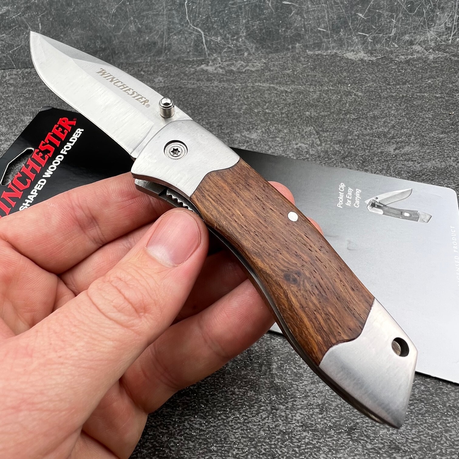 Winchester Rich Grain Wood Handles Folding Blade Everyday Carry Pocket ...