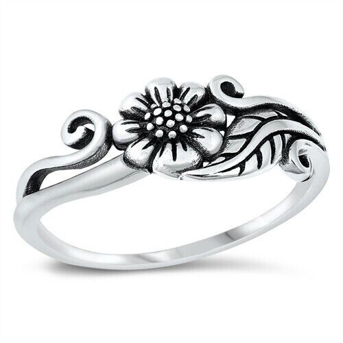 Flower Vine Ring Genuine Sterling Silver 925 Oxidized Face Height 7 mm Size 4-10 | eBay