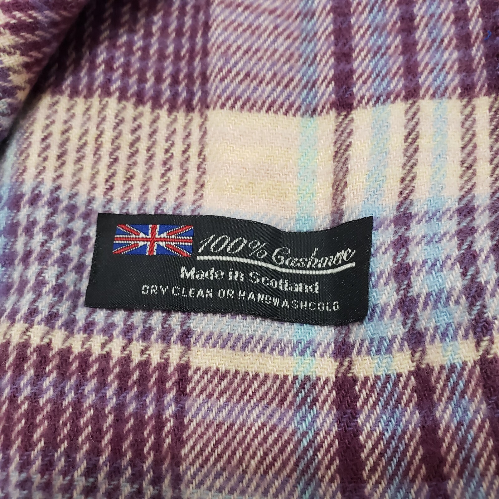 Plaid Cashmere Scarf Made In Scotland Purple Pink Blue Cream 69 x 12 ...