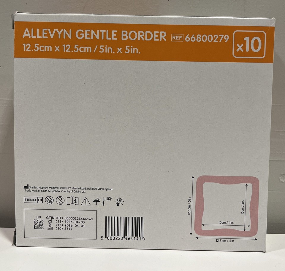 Box of 10 Allevyn 66800279 Gentle Border Adhesive Foam Wound Dressing 5 ...