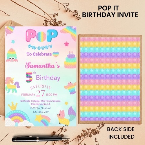 Pop It, Push Bubble, Pop On Over Popping Birthday Video Invite, 4 in 1 ...