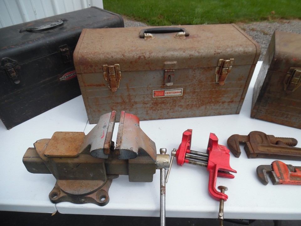 SEARS CRAFTSMAN 7 Vtg Tool Boxes 550 TOOLS 4/VICES ADDED $120 SANDER ...