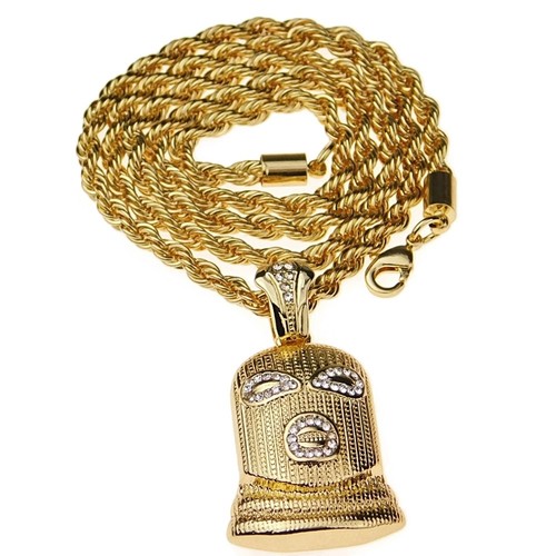 Goon Head Chain Ski Masked Man Thug Small Pendant Gold Plated 24" Rope ...